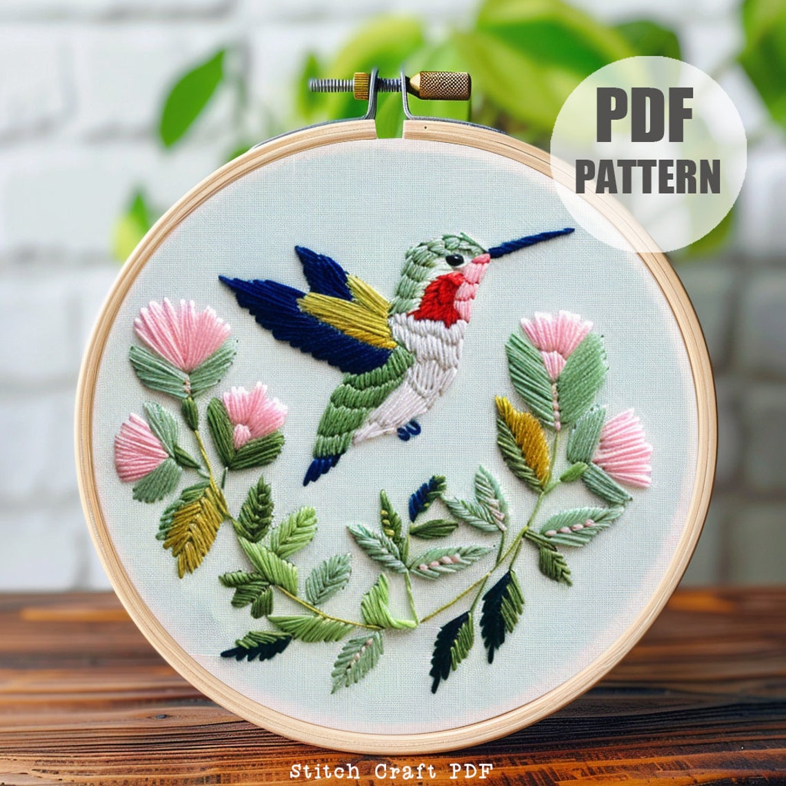 Modern Hummingbird Hand Embroidery Pattern, 6 Sizes, Nature Hoop Art ...