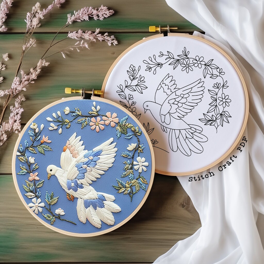 Dove Hand Embroidery Pattern, Floral Spring Decor (PDF Pattern) - Etsy