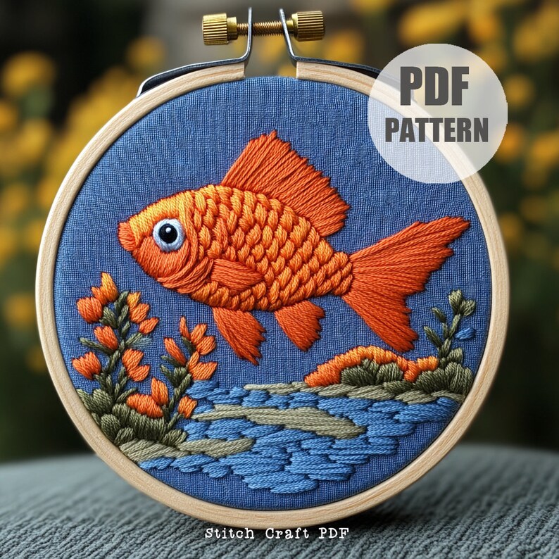 Goldfish Hand Embroidery Pattern: Tropical Seascape, Instant Download ...