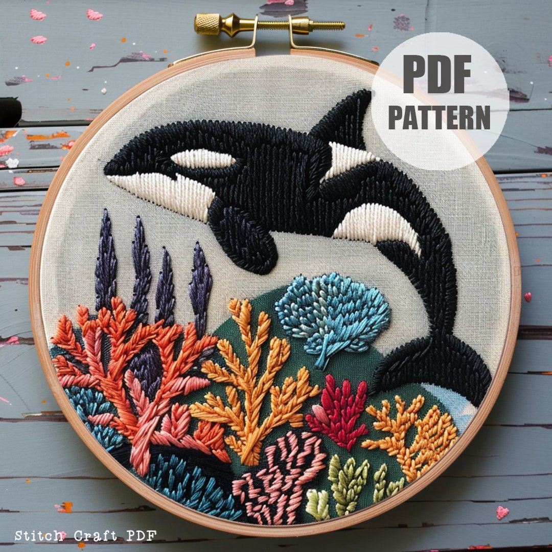 Killer Orca Embroidery Pattern, Orca Pattern, Ocean Pattern, Hand ...