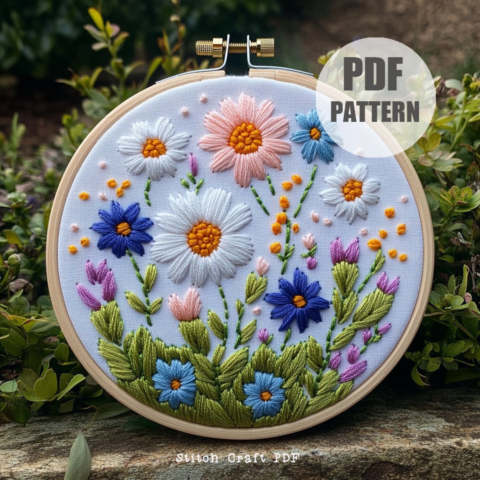 Floral Meadow Embroidery Pattern PDF, Flower Embroidery, Hand ...