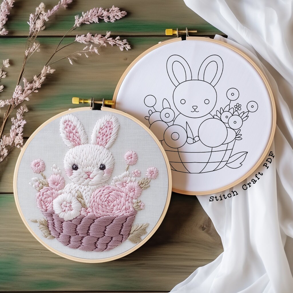 Bunny Embroidery Pattern, Instant Download, Bunny Embroidery, Rabbit ...