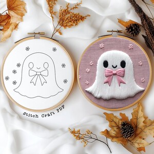 Pinkoween Ghost Hand Embroidery Pattern: Beginner Halloween Design (PDF ...
