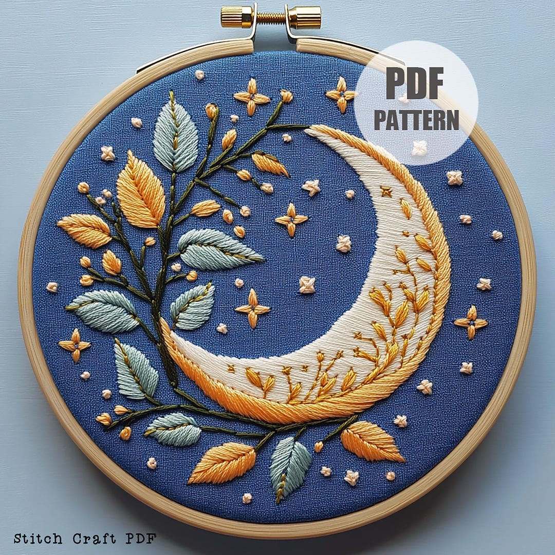 Floral Moon Embroidery Pattern, Moon Floral, Modern Hand Embroidery ...