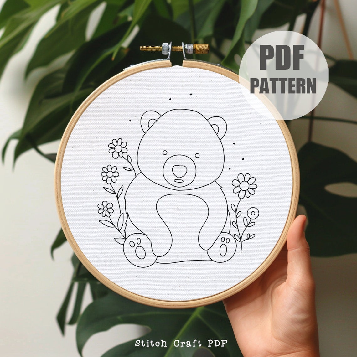 Honey Bear Embroidery Pattern, PDF Download, Animal Hand Embroidery ...