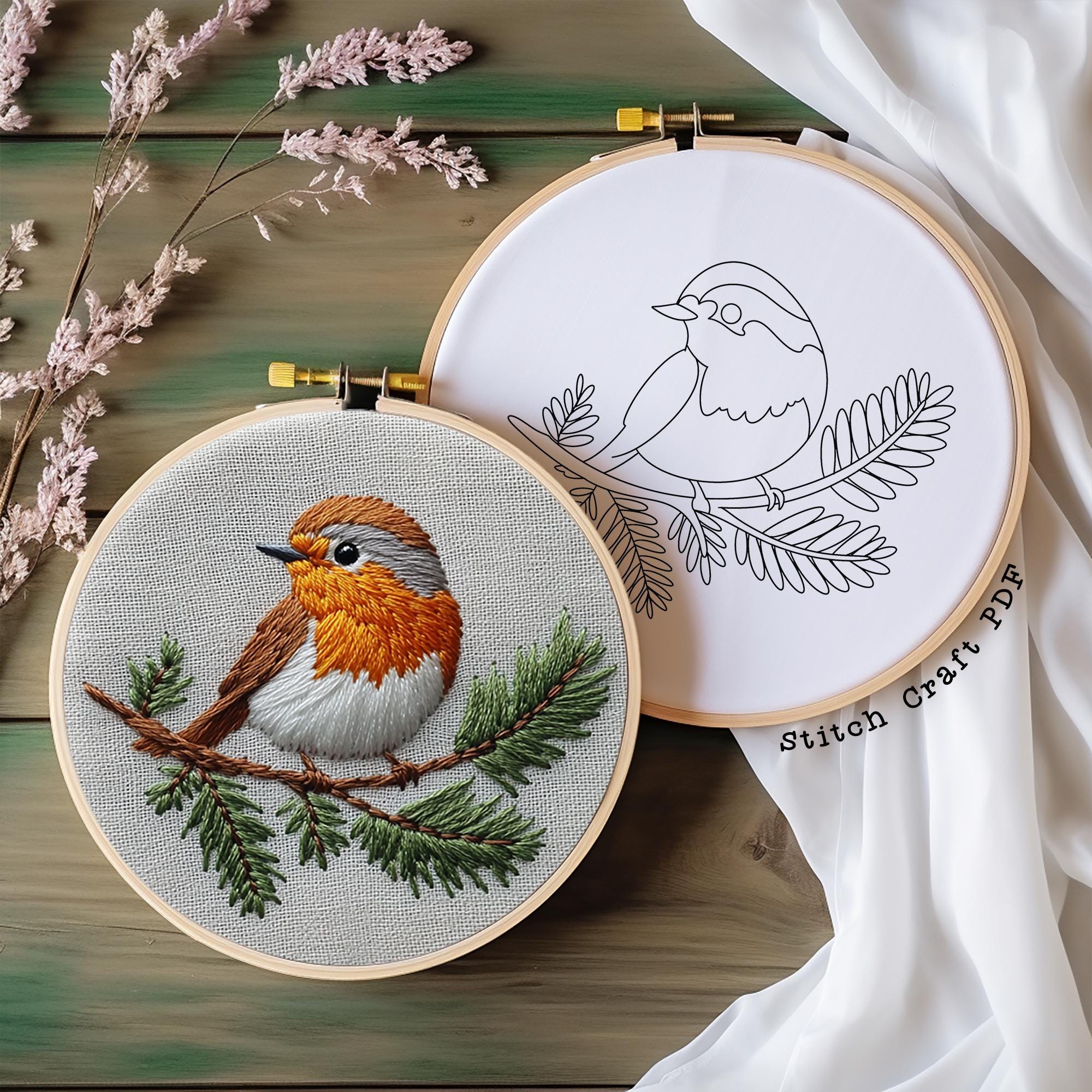 Winter Robin Embroidery Pattern: Christmas Needlework, Hoop Art ...