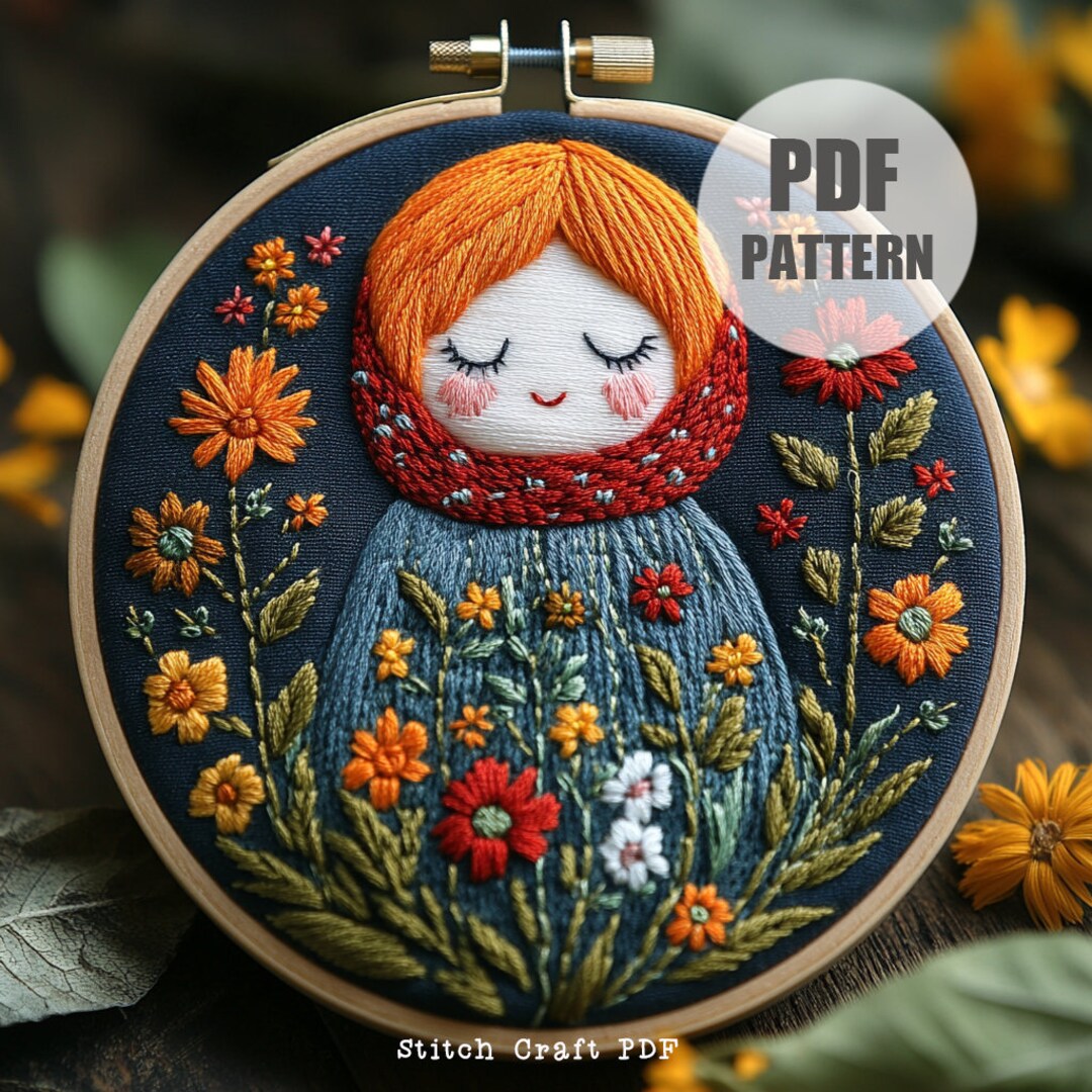 Cute Doll Hand Embroidery Pattern, Doll Embroidery Template, Kids ...