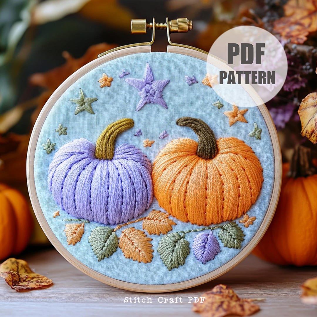 Fall Pumpkins Embroidery Pattern: Autumn Leaves Design, Hand Stitch ...