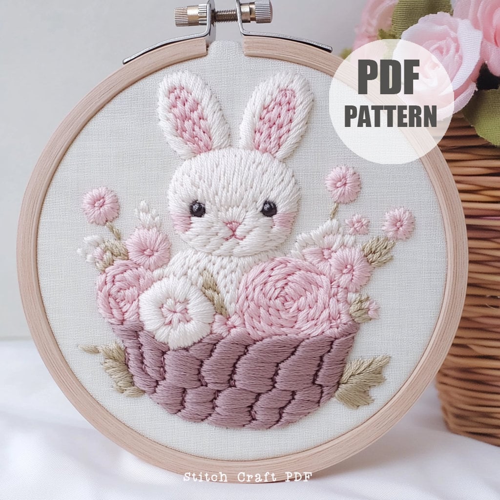Bunny Embroidery Pattern, Instant Download, Bunny Embroidery, Rabbit ...