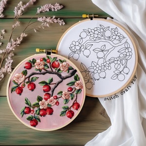 Berries and Flowers Hand Embroidery Pattern, Cute Berries Decor, Red ...