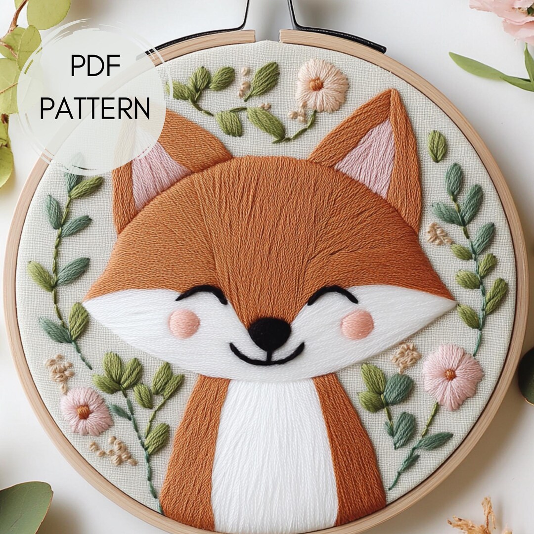 Adorable Fox Art, Fox Embroidery Pattern, Cute Fox Embroidery Design ...