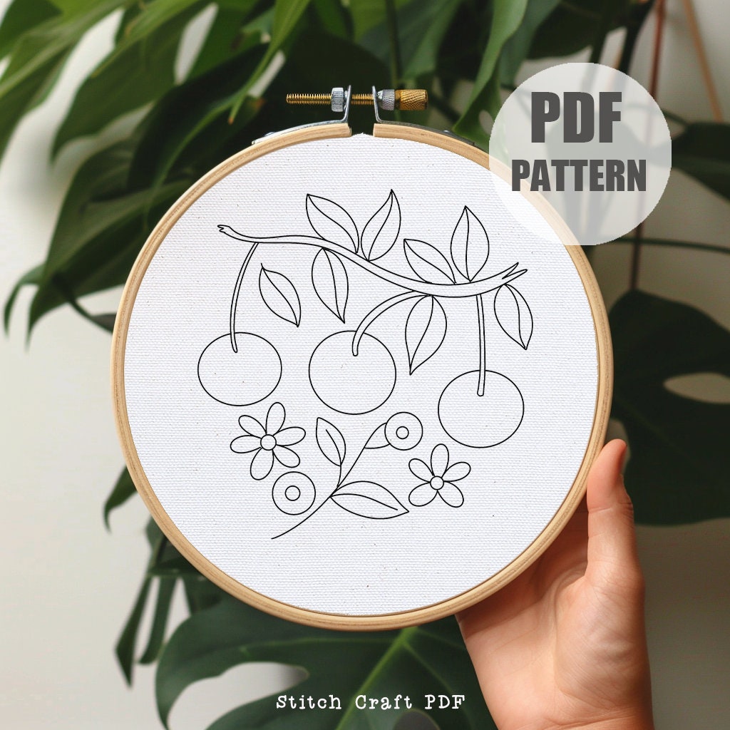 Cherries Hand Embroidery Pattern, Modern Floral Design (digital PDF) - Etsy