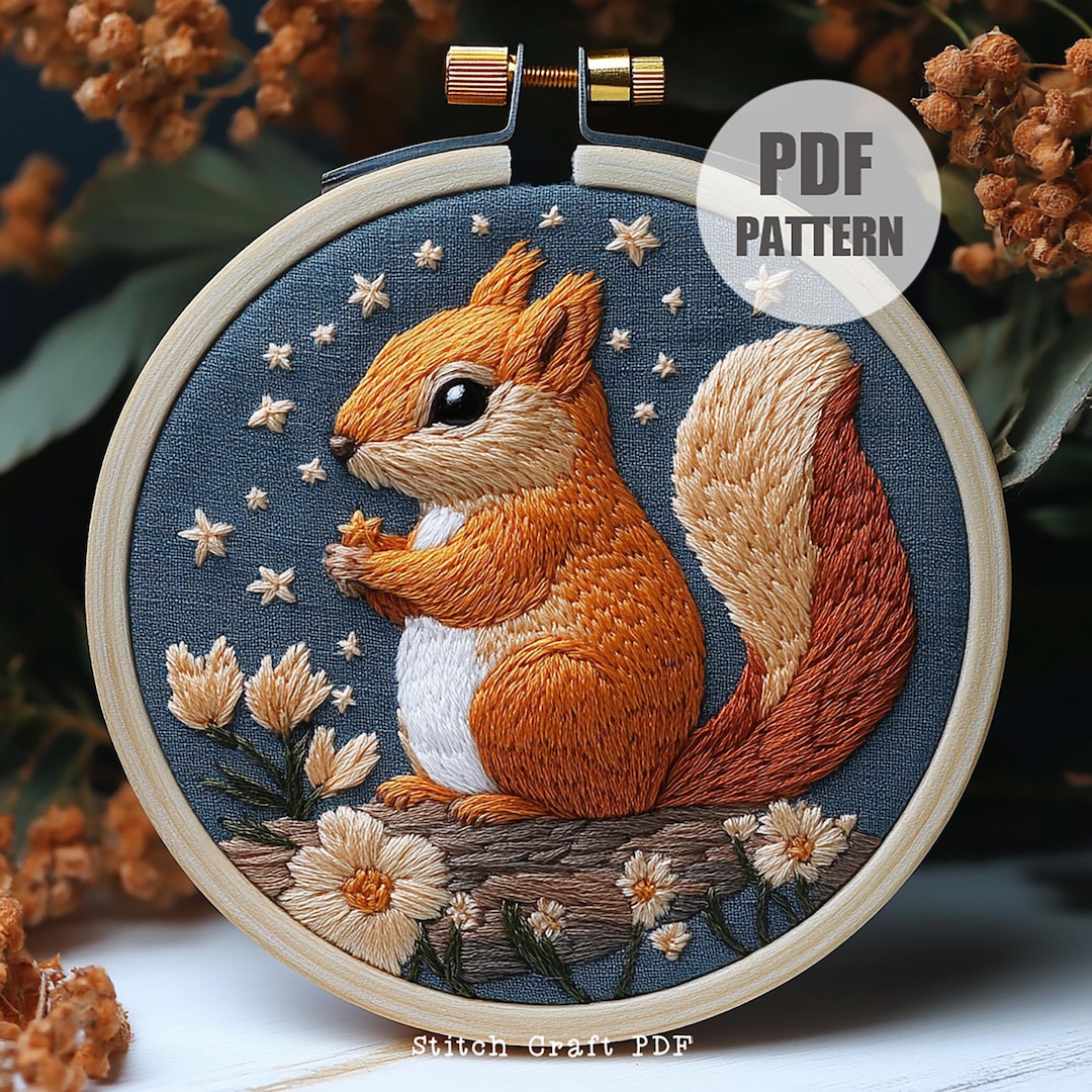 Baby Squirrel Embroidery Pattern: DIY Nursery Decor, Woodland Art (PDF ...