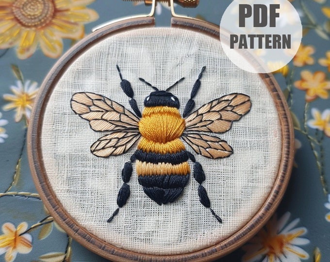 Bee: Hand Embroidery Pattern. Thread Painting Tutorial. PDF Digital ...