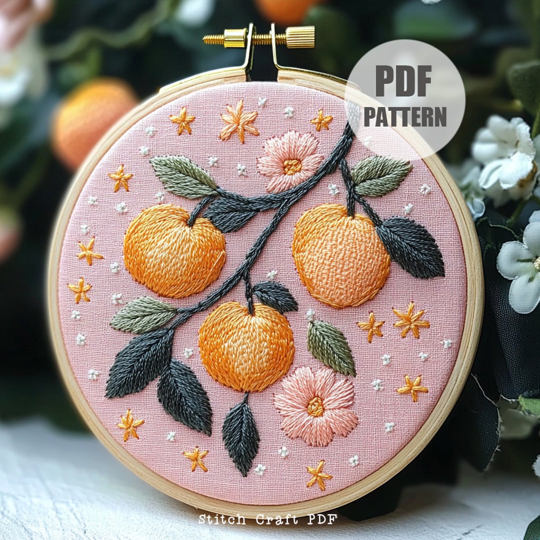 Magic Peach Fruits Embroidery Pattern, Hand Embroidery Design, Instant ...