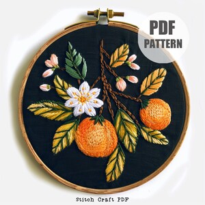 Orange Branch Embroidery Pattern: Citrus Floral Design (PDF Pattern) - Etsy