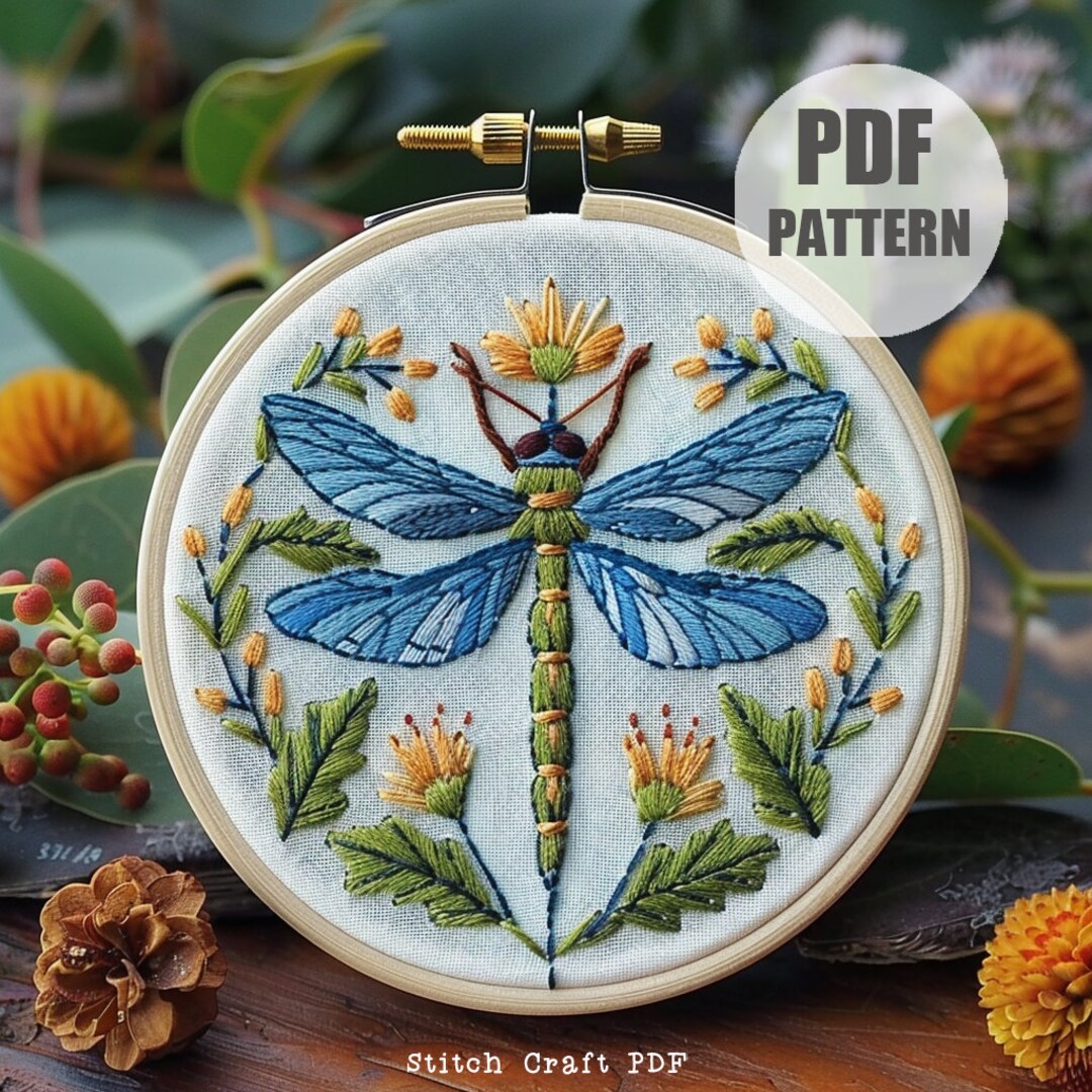Dragonfly Embroidery Pattern, Instant Download, Insect Embroidery ...