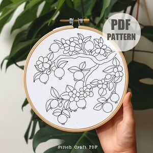 Berries and Flowers Hand Embroidery Pattern, Cute Berries Decor, Red ...