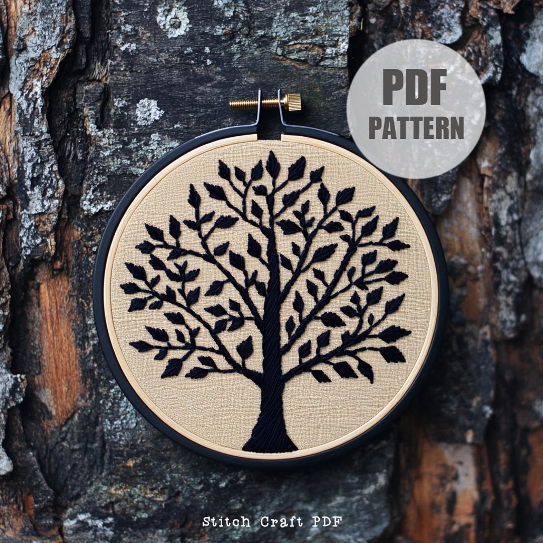 Black Tree Hand Embroidery Pattern, Botanical Embroidery Template ...