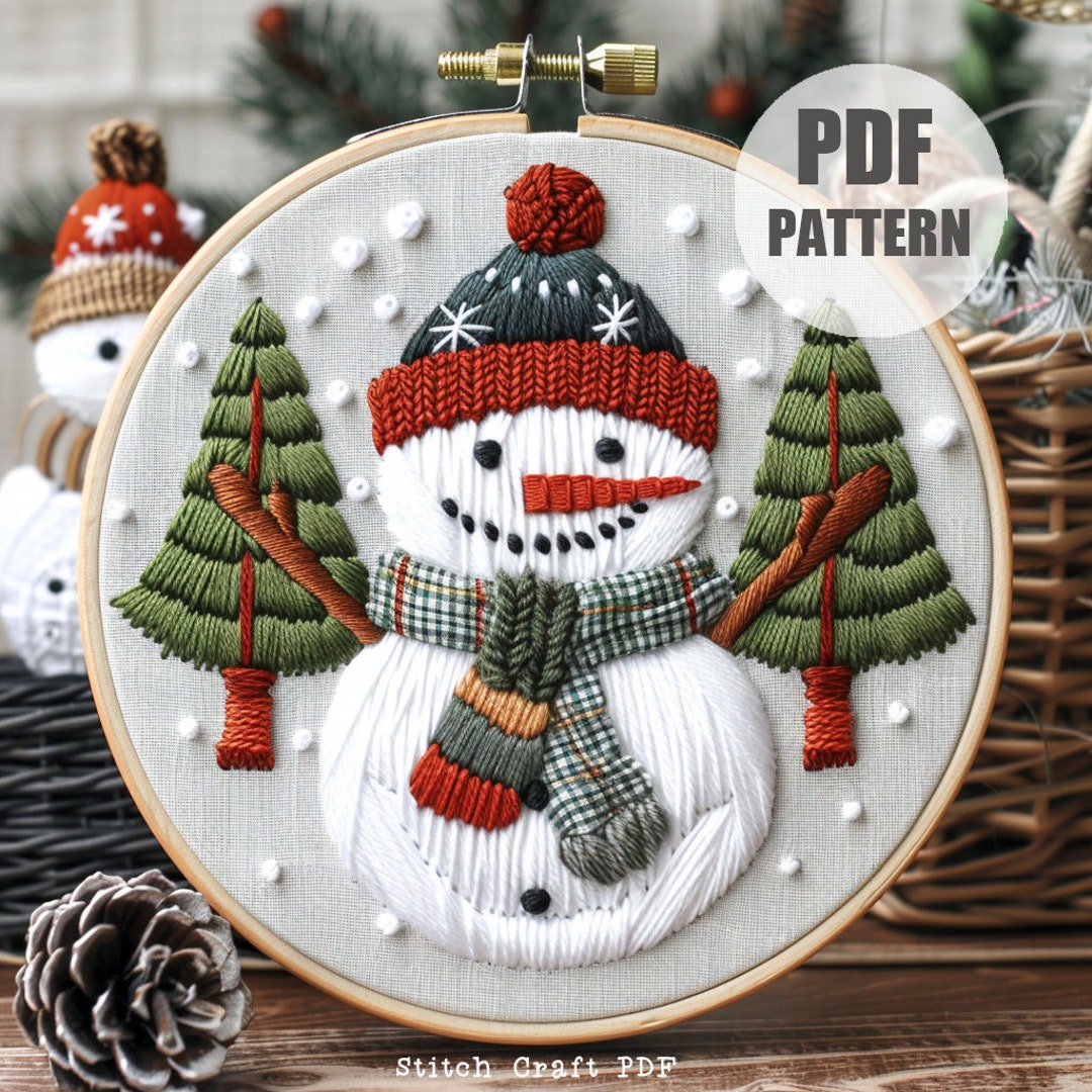 Winter Snowman Hand Embroidery, Modern Embroidery, Christmas Decor ...