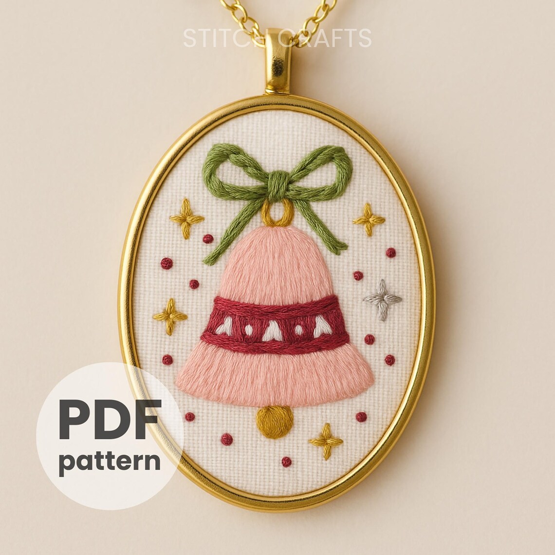 Christmas Bell Hand Embroidery PDF Pattern Pendant Festive Jewelry - Etsy