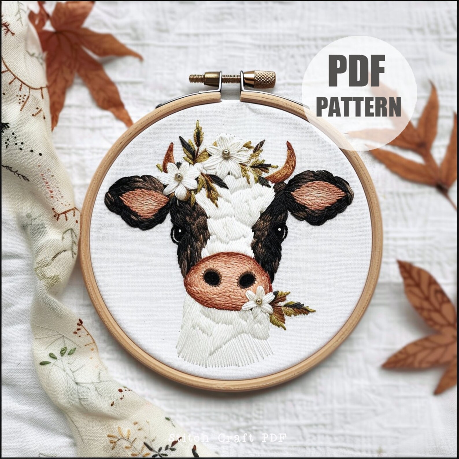 Floral Cow Embroidery Pattern, Modern Farm Decor (PDF Pattern) - Etsy