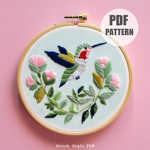 Modern Hummingbird Hand Embroidery Pattern, 6 Sizes, Nature Hoop Art ...