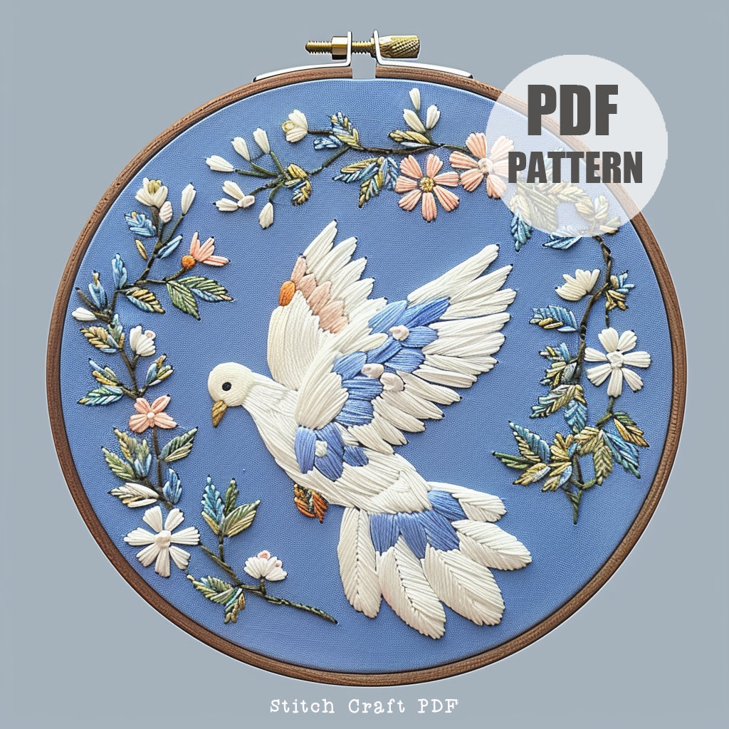 Dove Hand Embroidery Pattern, Floral Spring Decor (PDF Pattern) - Etsy