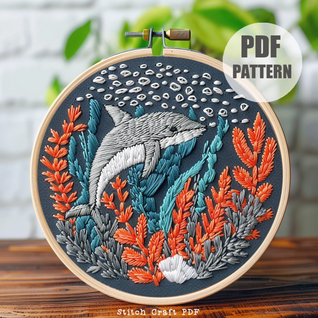 Shark Embroidery Pattern, Hand Embroidery Pattern, PDF Instant Download ...