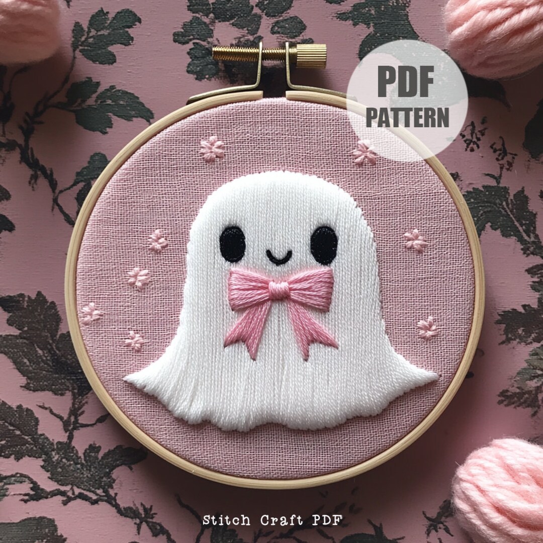 Pinkoween Ghost Hand Embroidery Pattern: Beginner Halloween Design (PDF ...