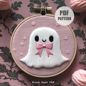 Pinkoween Ghost Hand Embroidery Pattern: Beginner Halloween Design (PDF ...