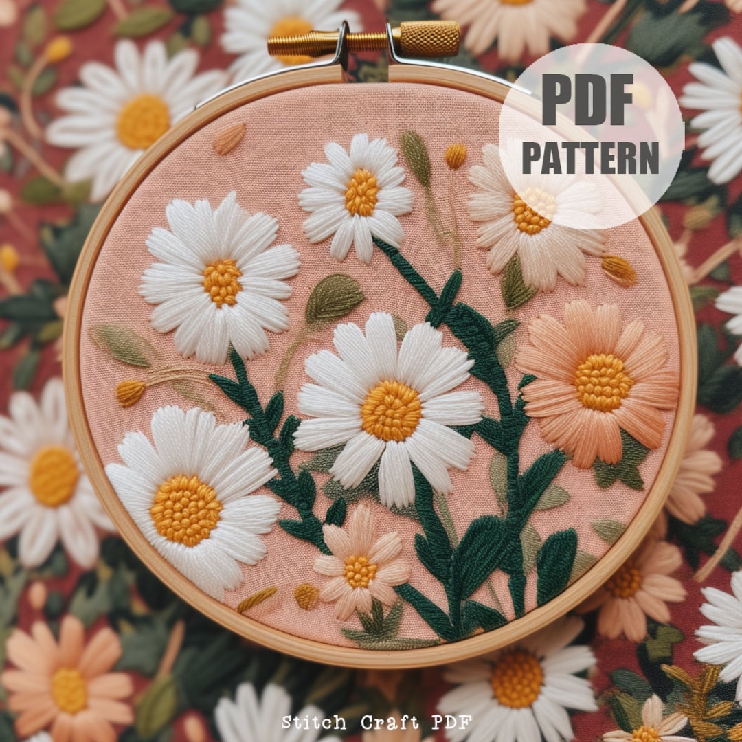 Daisies Hand Embroidery Pattern, PDF Pattern, Embroidery Pattern ...