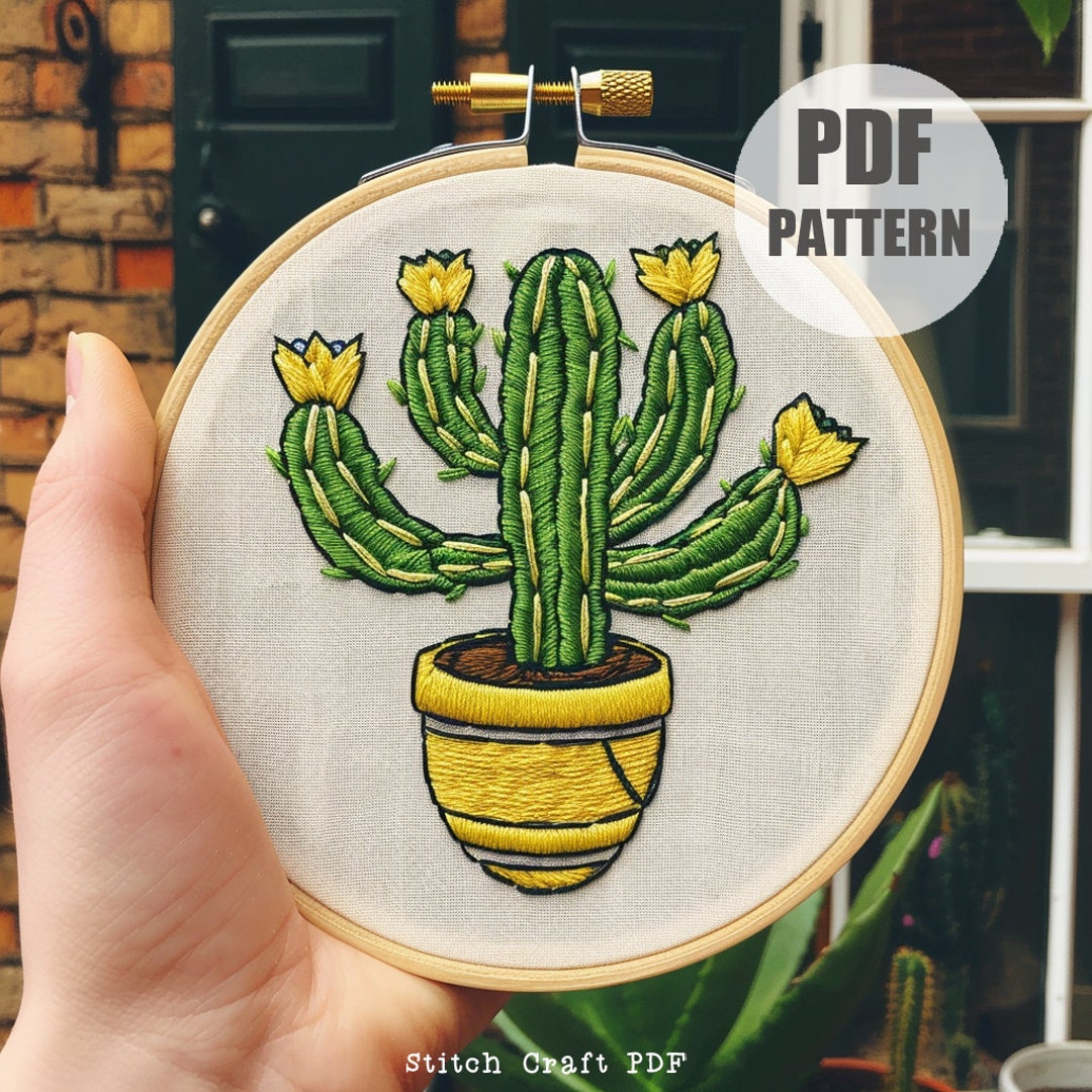 Cactus Hand Embroidery Pattern, Cactus Plant Art, House Plant Pattern ...