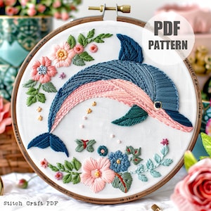 Dolphin Hand Embroidery, Dolphin Pattern, Ocean Embroidery Design ...