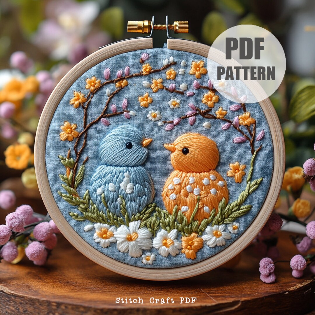 Love Birds Embroidery Pattern: Spring Floral Design (PDF Download) - Etsy