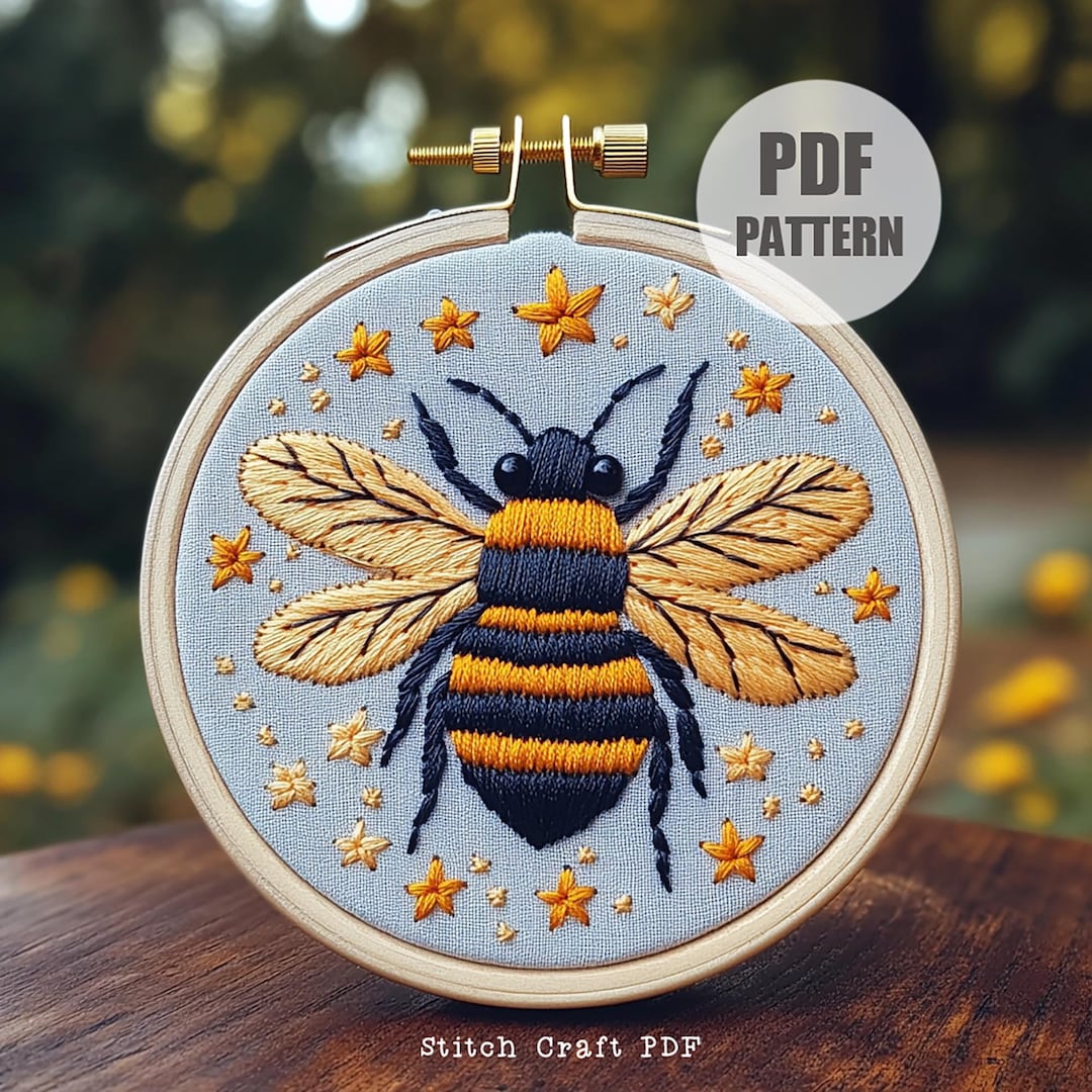 Honey Bee Hand Embroidery Pattern, Bee Pattern, Cute Insect Pattern ...
