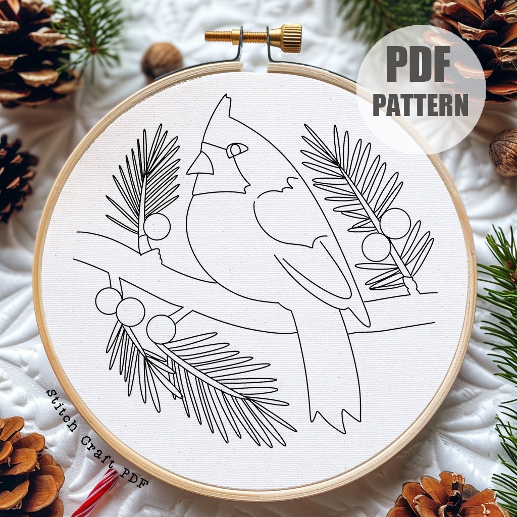 Winter Cardinal Hand Embroidery Pattern, Christmas Ornament, Winter ...