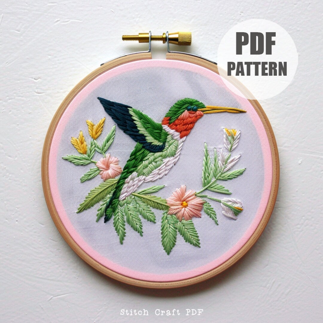 Spring Hummingbird Hand Embroidery Pattern, DIY Template, Hoop Art (PDF ...