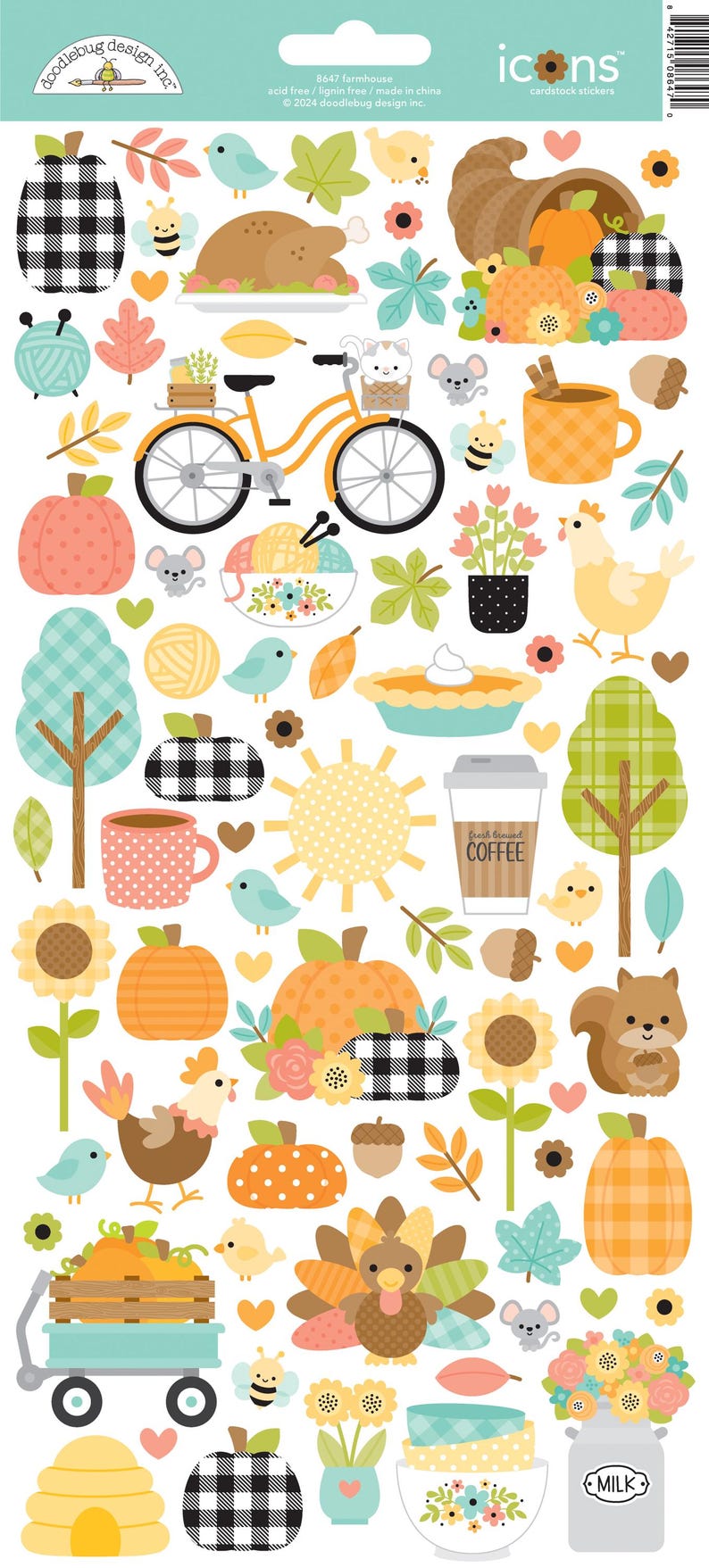 FARMHOUSE Icon Stickers,fall, Trees, Pumpkins, Turkey, Chicken, Flowers ...