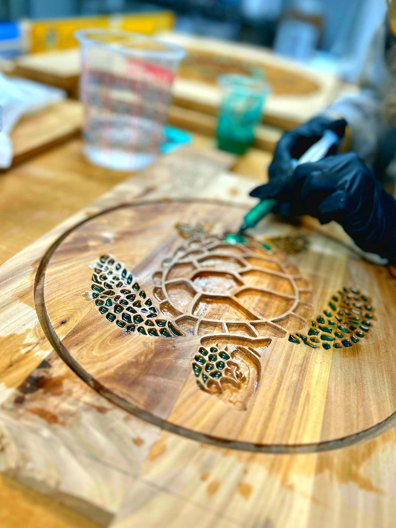 White Oak Charcuterie Board: Turtle Inlay, Food Safe, Handcrafted, Heat ...
