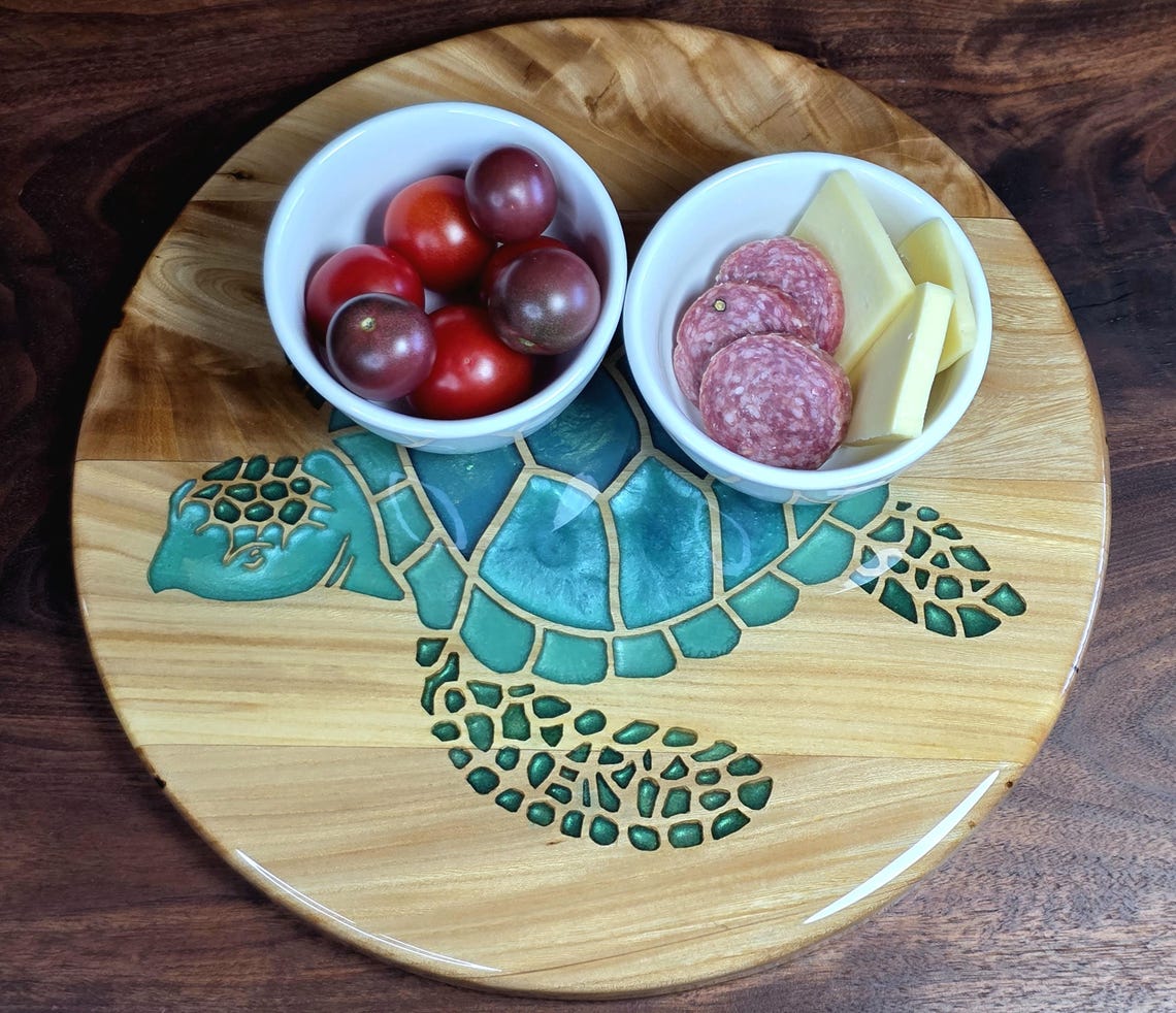 White Oak Charcuterie Board: Turtle Inlay, Food Safe, Handcrafted, Heat ...