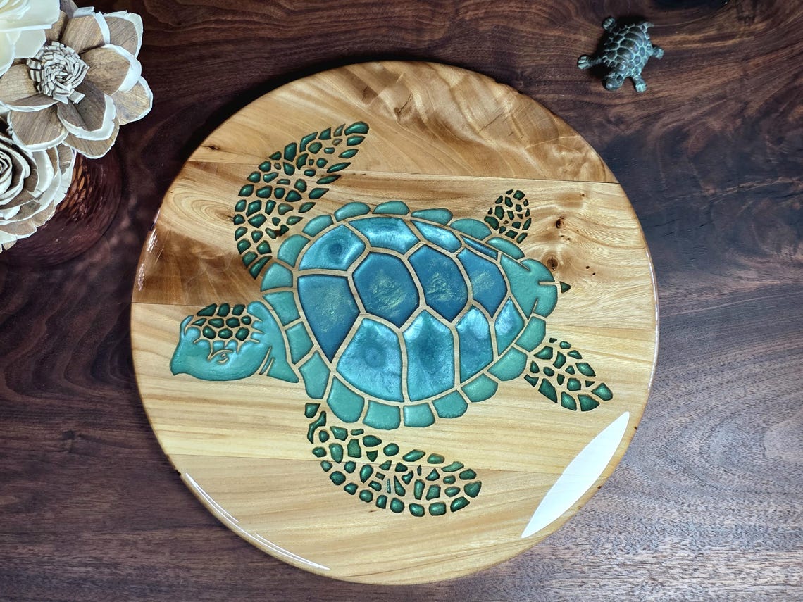 White Oak Charcuterie Board: Turtle Inlay, Food Safe, Handcrafted, Heat ...