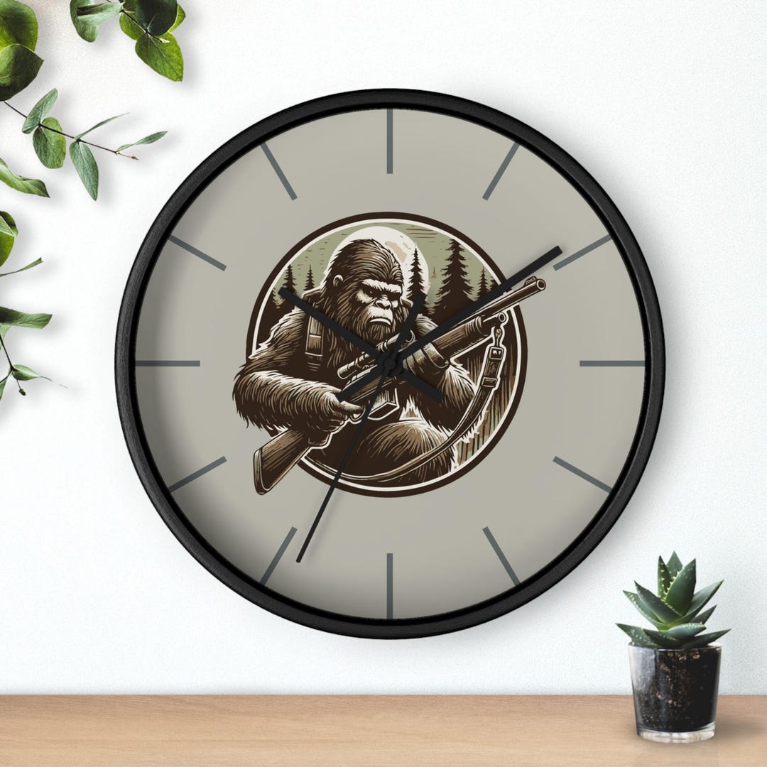 Sasquatch Hunting Clock - Bigfoot, Guns, and Mystical Outdoors Wall ...