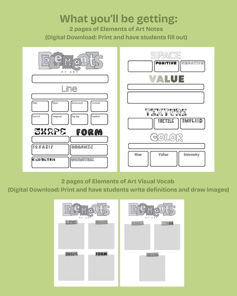 Elements of Art Notes and Visual Vocab Set - Etsy