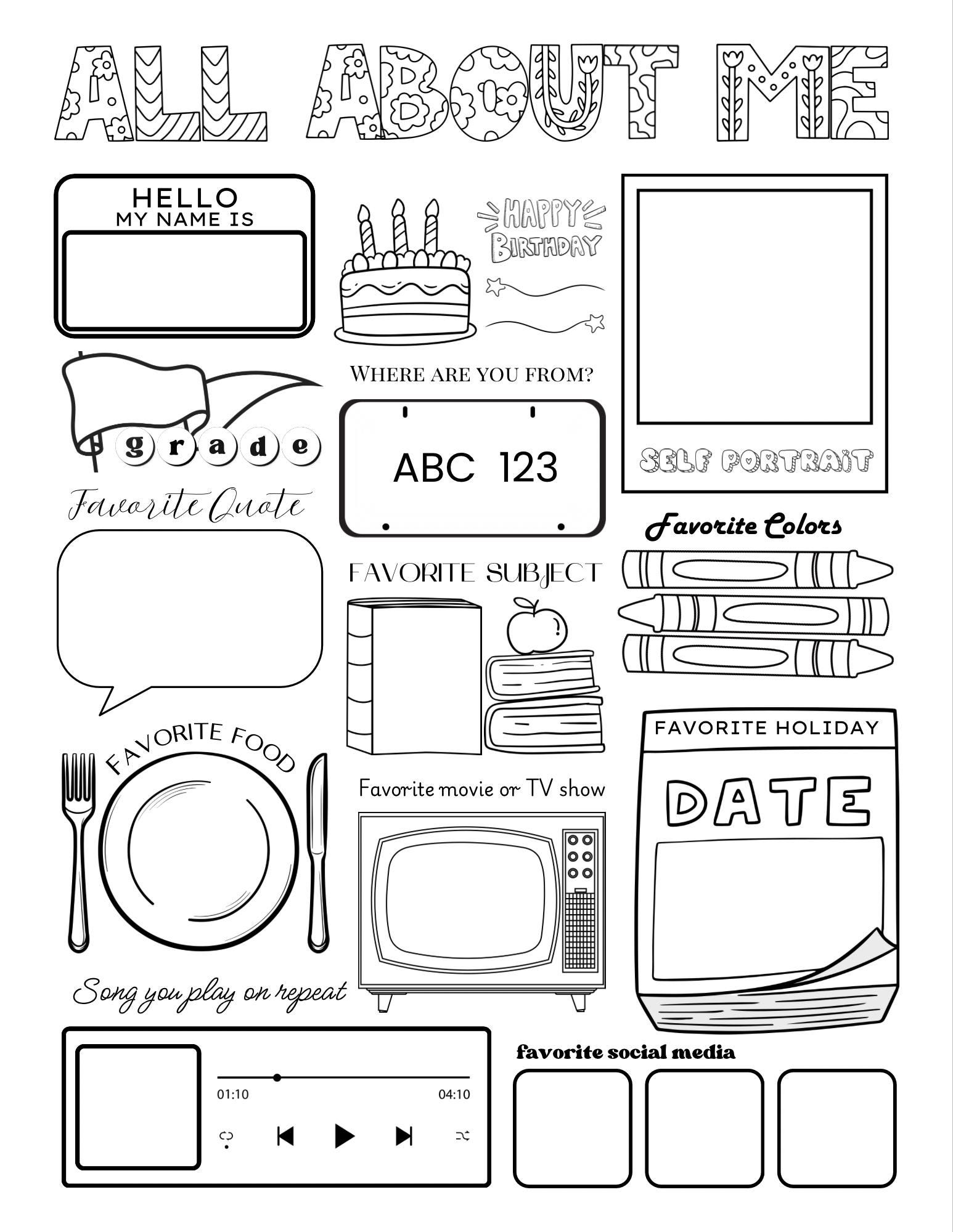 About Me Coloring Page - Etsy