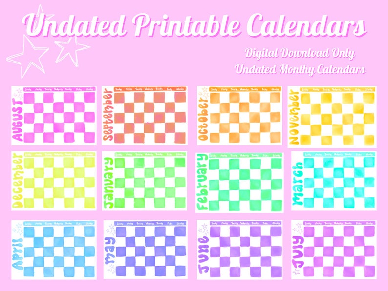 Printable Undated Monthly Calendar Set - Etsy