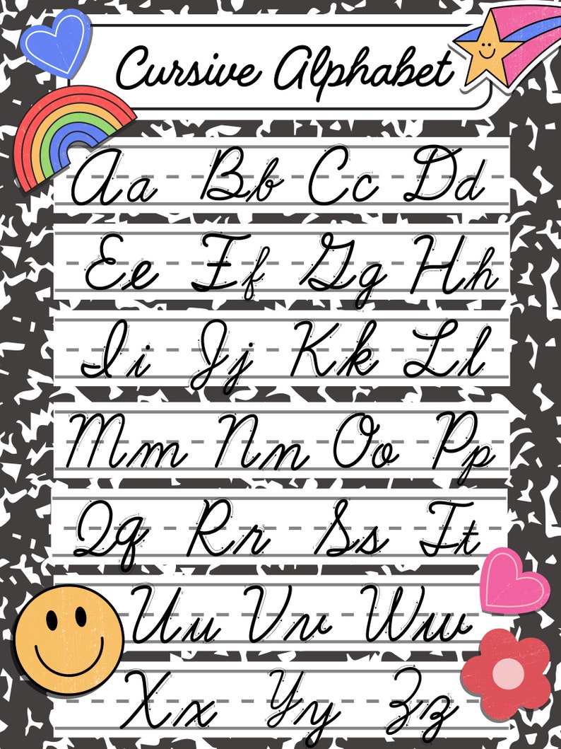 Cursive Alphabet Poster - Etsy