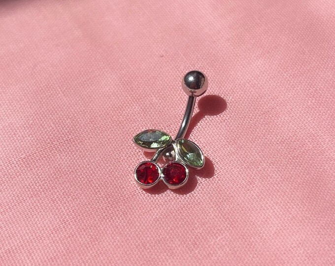 Surgical Steel Silver Cherry Belly Bar CZ Red Belly Bar Naval Bar Body ...