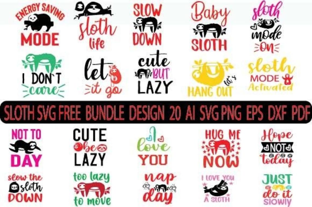 Lazy Sloth SVG Collection - Etsy
