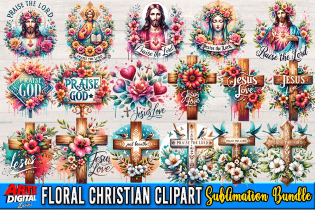 12 Floral Christian PNG Bundle | Religious Shirt Designs | Jesus Shirt ...